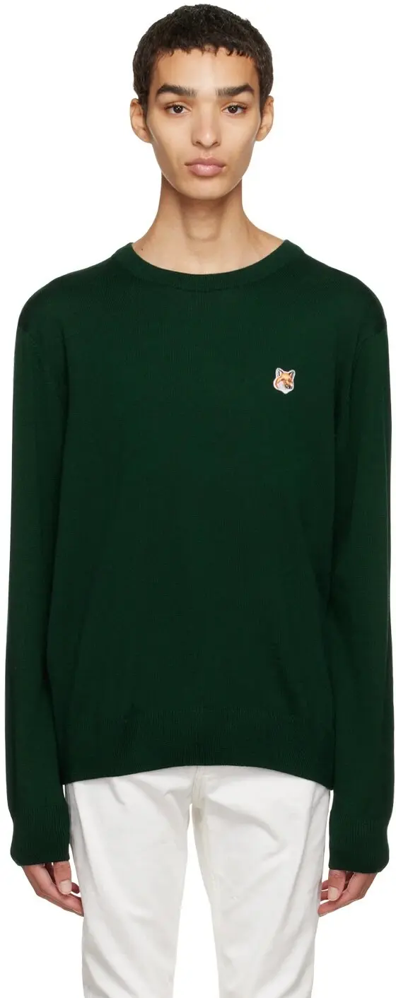 Maison Kitsuné Fox Head Patch Crewneck Sweater - Green