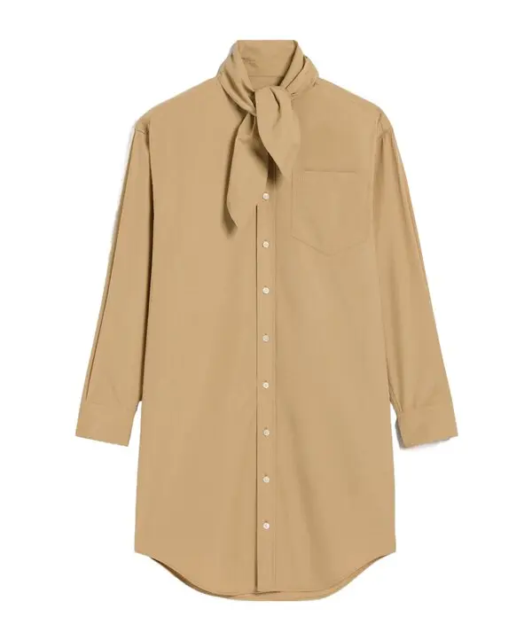 AMI Paris Cotton Shirt Dress With Scarf Collar - Sand Multi