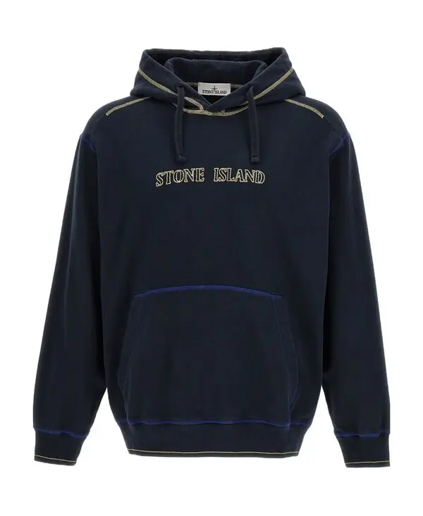 Stone Island Logo Embroidered Cotton Hoodie