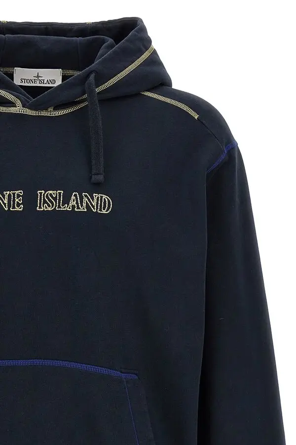 Stone Island Logo Embroidered Cotton Hoodie