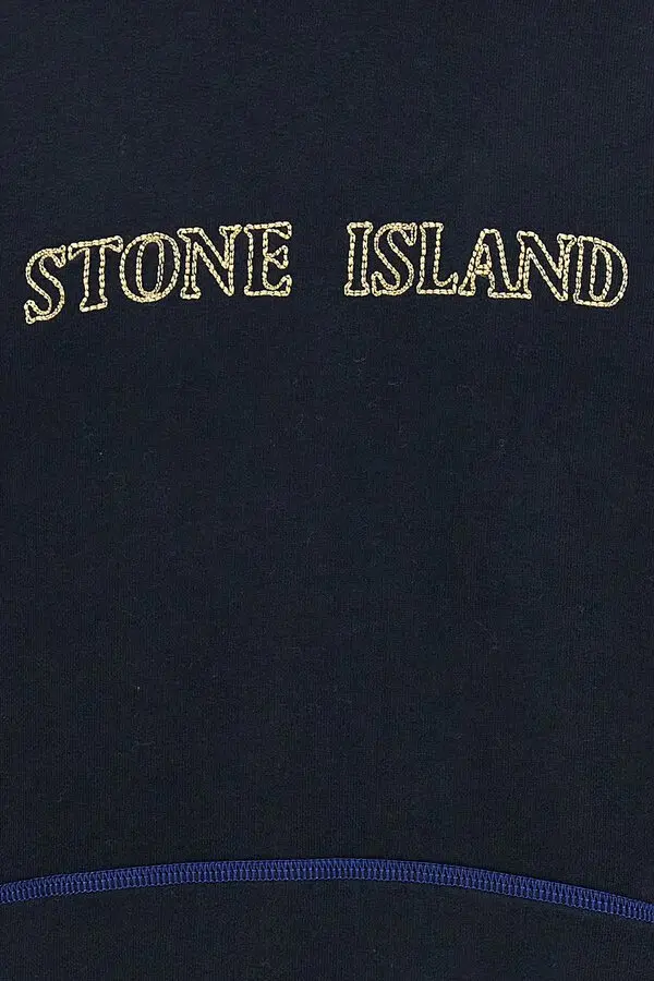 Stone Island Logo Embroidered Cotton Hoodie