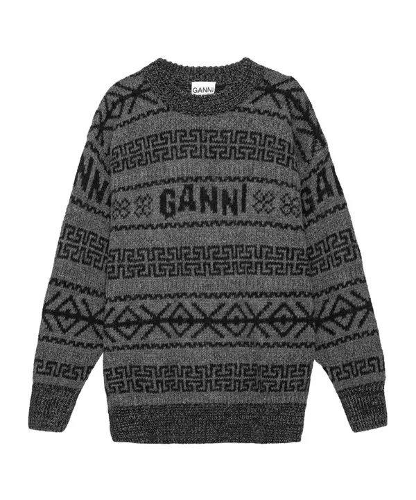 GANNI Logo Jacquard Crewneck Knitted Jumper