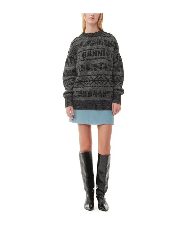 GANNI Logo Jacquard Crewneck Knitted Jumper