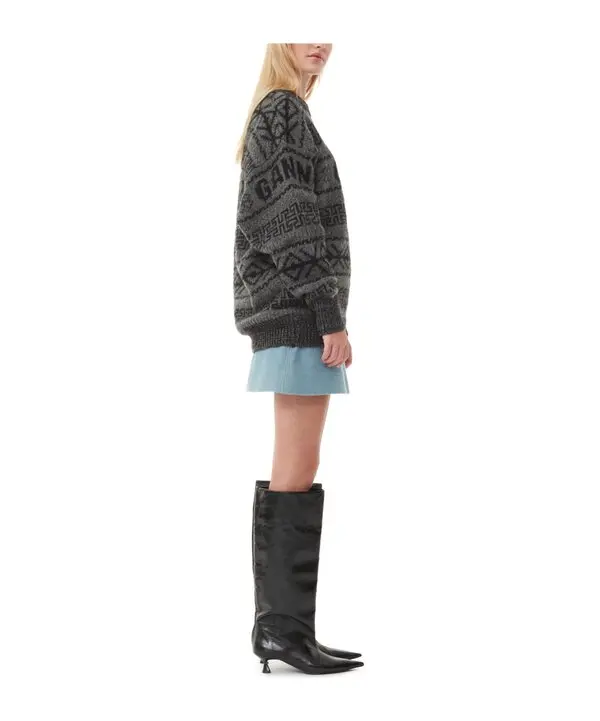 GANNI Logo Jacquard Crewneck Knitted Jumper