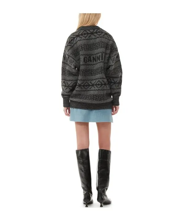 GANNI Logo Jacquard Crewneck Knitted Jumper