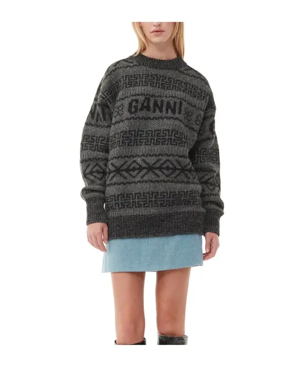 GANNI Logo Jacquard Crewneck Knitted Jumper