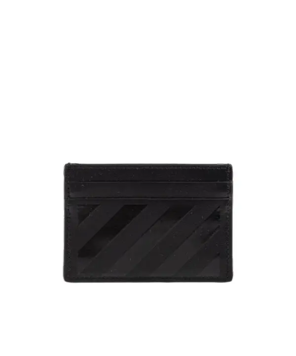 Off-White Diagonal Leather Card Holder - Black