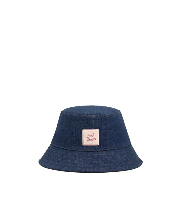Ami Topstitched Denim Bucket Hat - Indigo