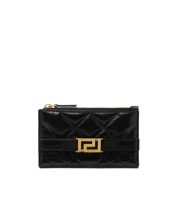 Versace Greca Goddess Quilted Zipped Card Holder - Black