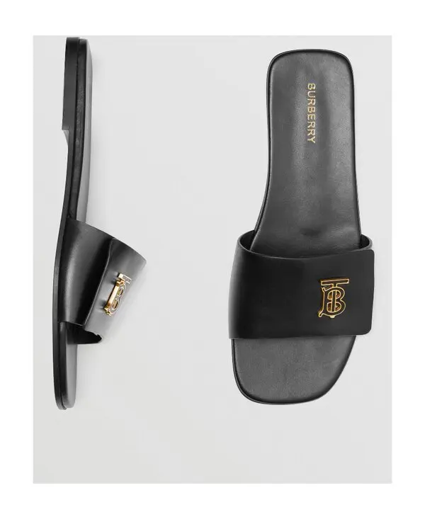 Burberry Tb Logo Plaque Leather Slide Sandals