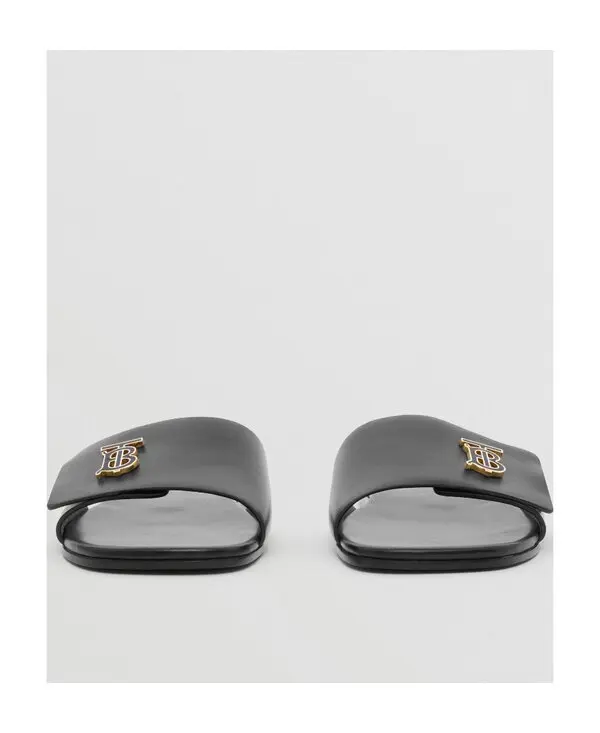 Burberry Tb Logo Plaque Leather Slide Sandals