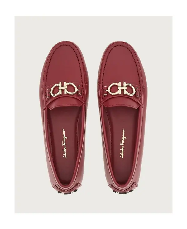 FERRAGAMO Gancini Plaque Moccasins - Red