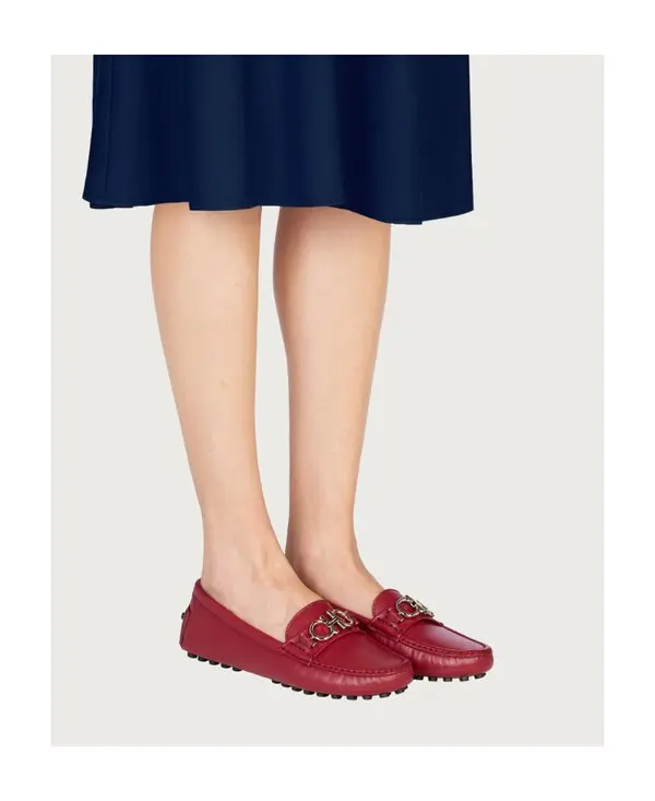 FERRAGAMO Gancini Plaque Moccasins - Red