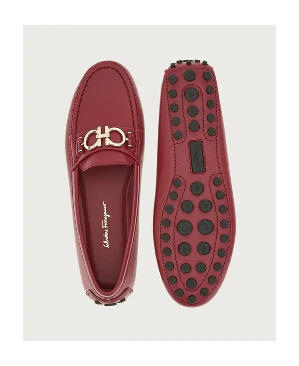 FERRAGAMO Gancini Plaque Moccasins - Red
