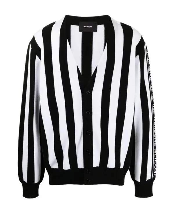 We11Done White Striped Logo Sleeve Cardigan - Black