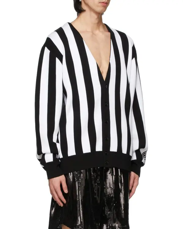 We11Done White Striped Logo Sleeve Cardigan