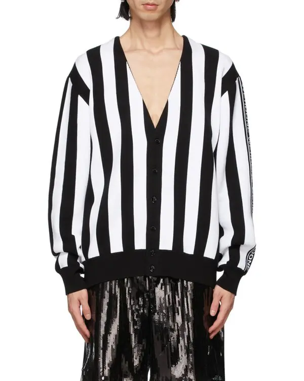 We11Done White Striped Logo Sleeve Cardigan
