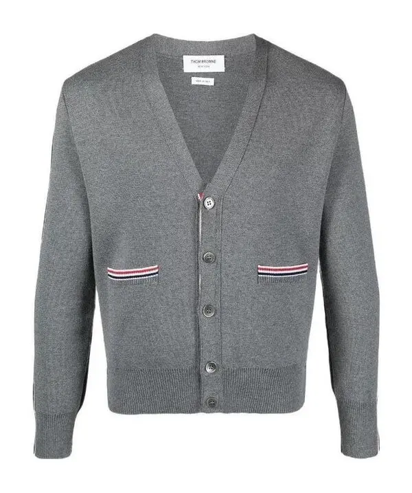 Thom Browne V-neck Fine Knit Cardigan With Striped Detailing