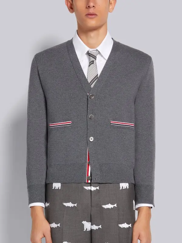 Thom Browne V-neck Fine Knit Cardigan With Striped Detailing