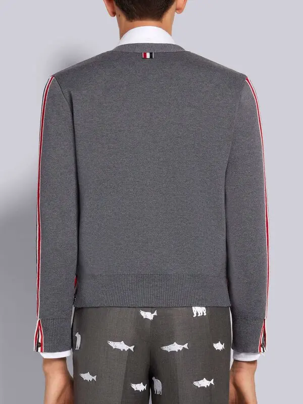 Thom Browne V-neck Fine Knit Cardigan With Striped Detailing
