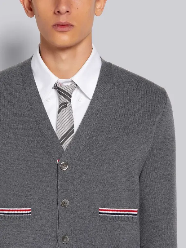 Thom Browne V-neck Fine Knit Cardigan With Striped Detailing