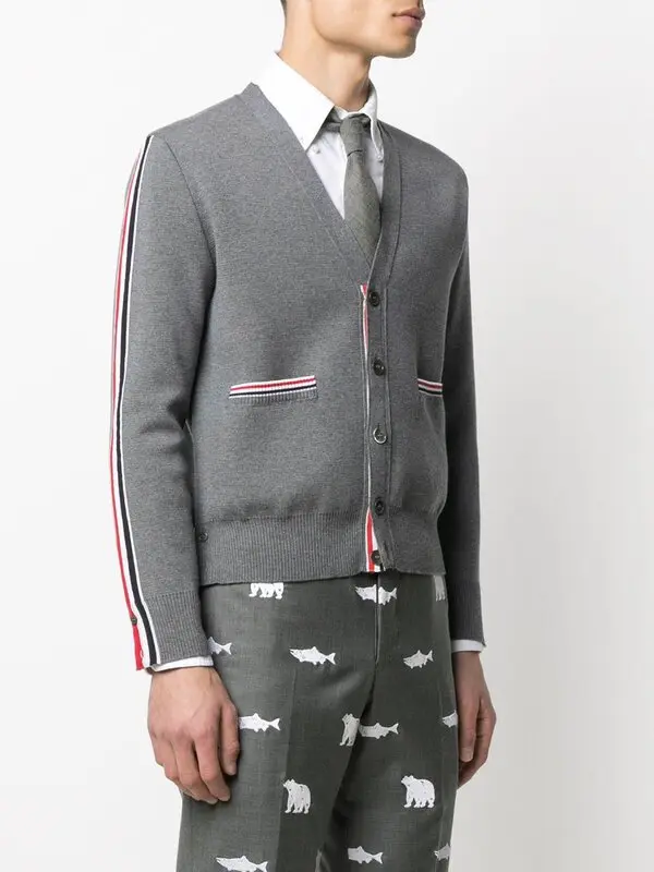 Thom Browne V-neck Fine Knit Cardigan With Striped Detailing