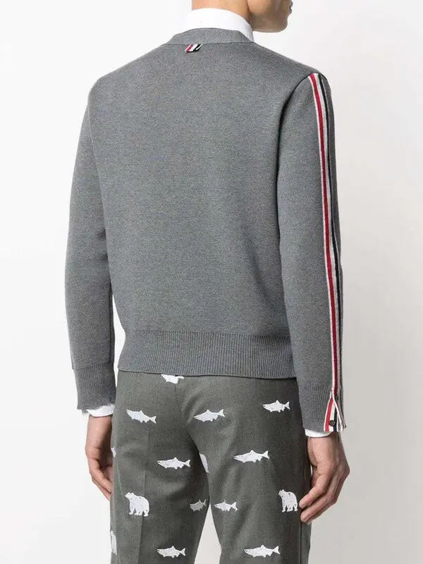 Thom Browne V-neck Fine Knit Cardigan With Striped Detailing