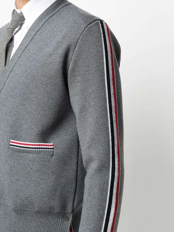 Thom Browne V-neck Fine Knit Cardigan With Striped Detailing