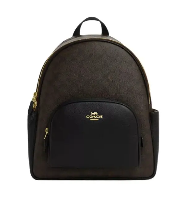 COACH Court Backpack In Signature Canvas - Opal/walnut/black