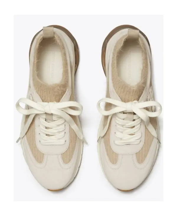 Tory Burch Logo Patch Knitted Lace-up Sneakers - White