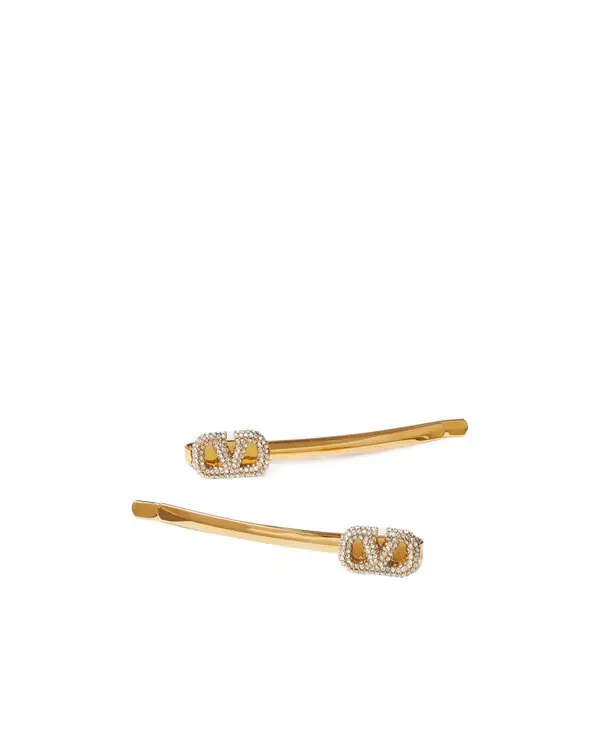 Valentino Garavani Vlogo Signature Hair Clips With Swarovski Crystals - Yellow
