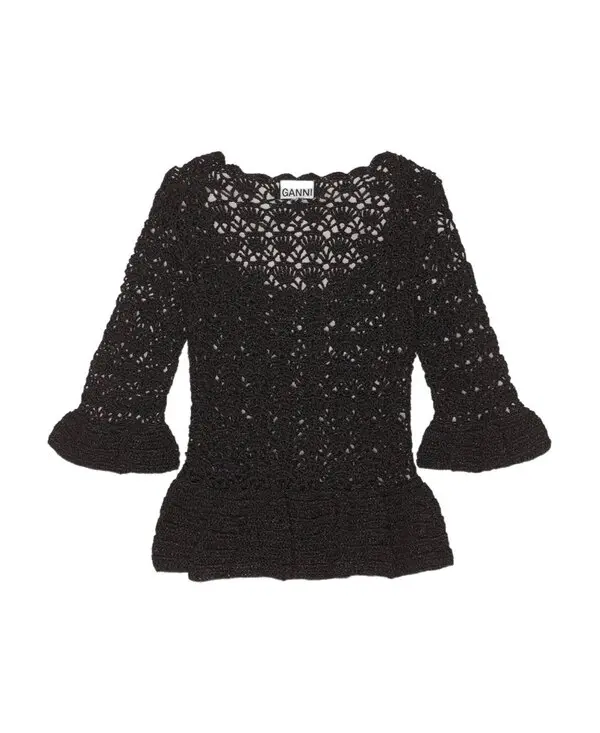 GANNI Crochet Half-sleeve Top