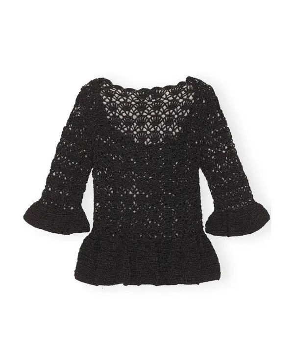 GANNI Crochet Half-sleeve Top