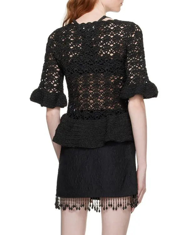 GANNI Crochet Half-sleeve Top