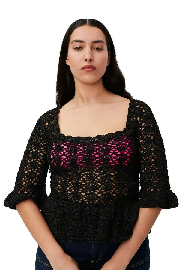 GANNI Crochet Half-sleeve Top