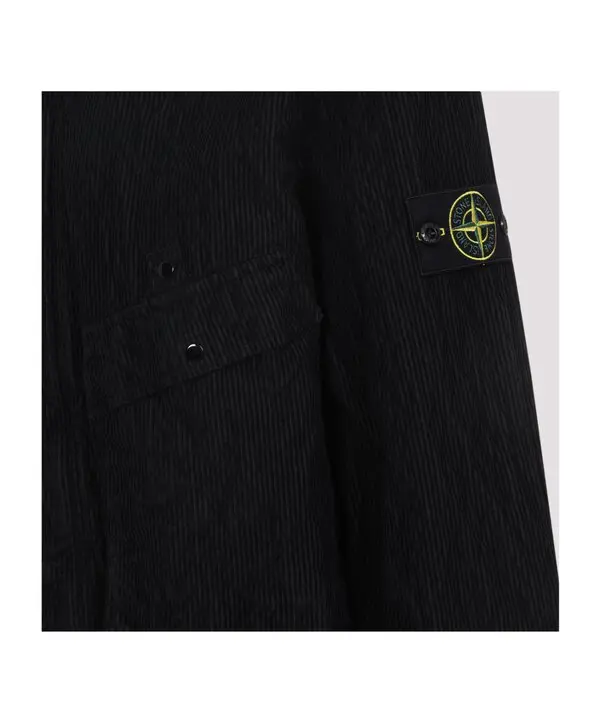 Stone Island Corduroy Patch-pocket Shirt - Black