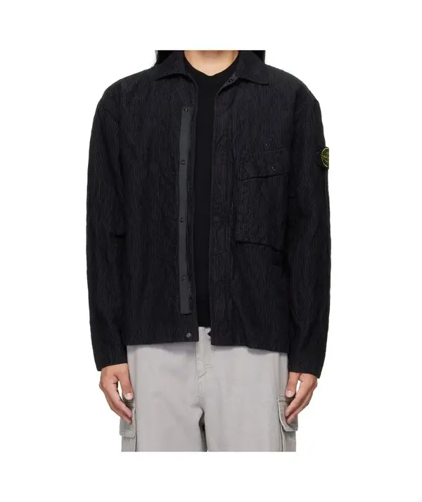 Stone Island Corduroy Patch-pocket Shirt - Black