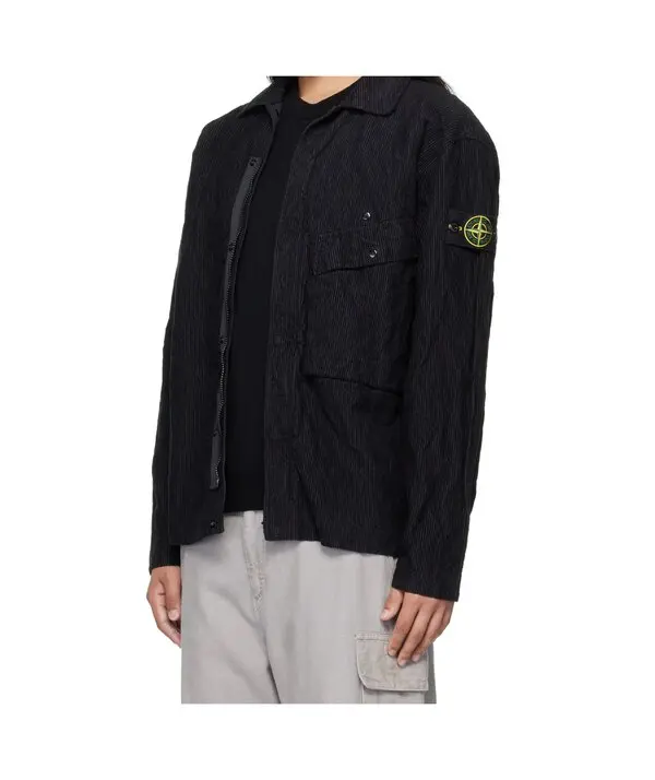 Stone Island Corduroy Patch-pocket Shirt - Black