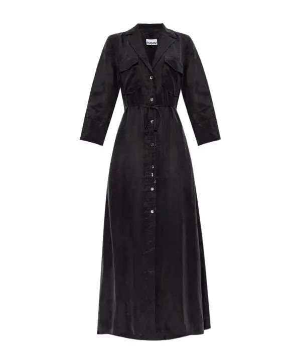 GANNI V-neck Maxi Dress With Flap Pockets - Black