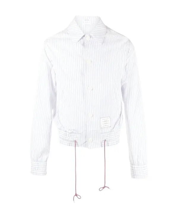 Thom Browne Striped Drawstring Waistband Shirt Jacket - Light Blue