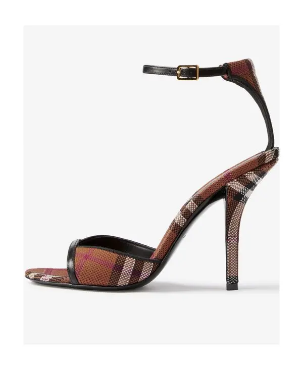Burberry Ankle Strap Checkered Stiletto Sandals