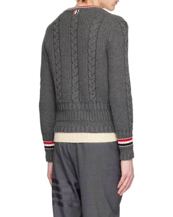 Thom Browne Cable-knit Wool Cardigan With Striped Trim