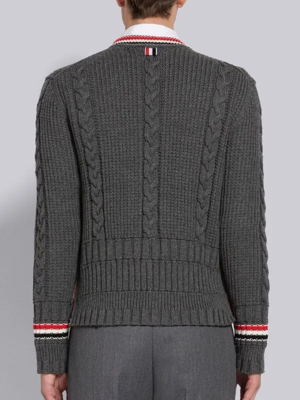 Thom Browne Cable-knit Wool Cardigan With Striped Trim