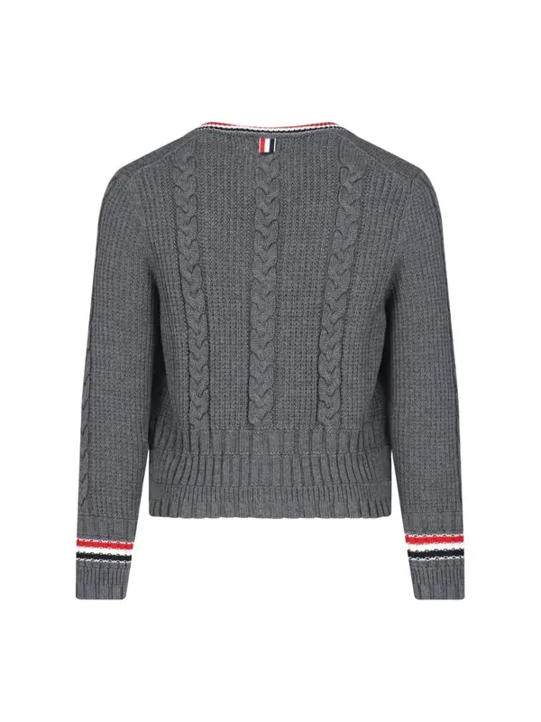 Thom Browne Cable-knit Wool Cardigan With Striped Trim