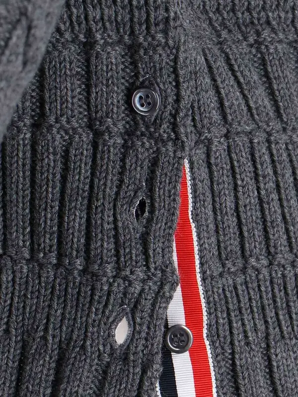 Thom Browne Cable-knit Wool Cardigan With Striped Trim