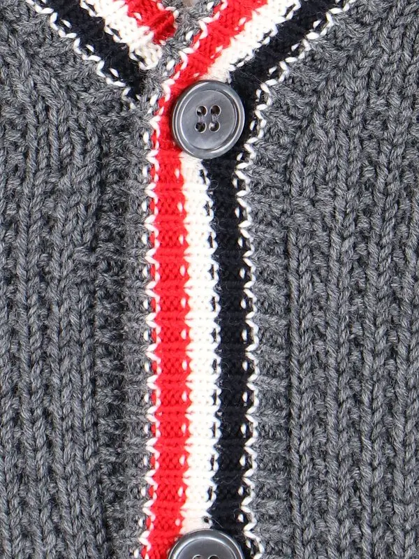 Thom Browne Cable-knit Wool Cardigan With Striped Trim