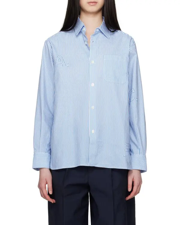 A.p.c. Striped Logo Printed Button-down Shirt