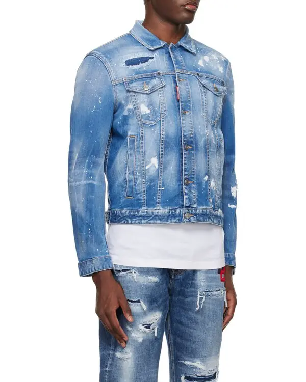 Dsquared2 Distressed Faded Effect Denim Jacket - Blue