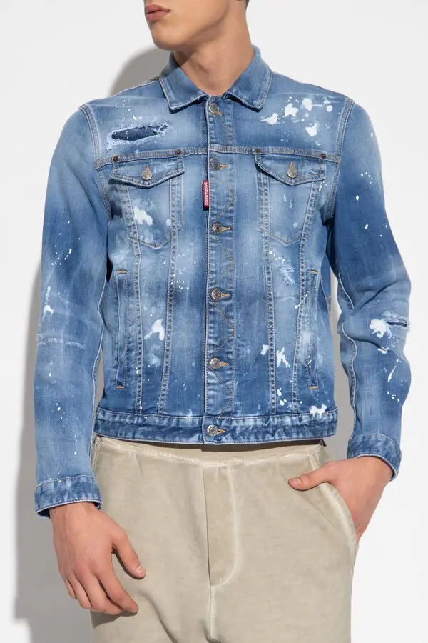 Dsquared2 Distressed Faded Effect Denim Jacket - Blue