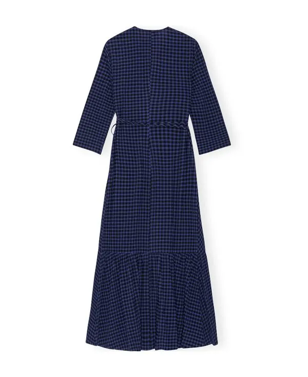 GANNI Seersucker Checkered Midi Wrap Dress